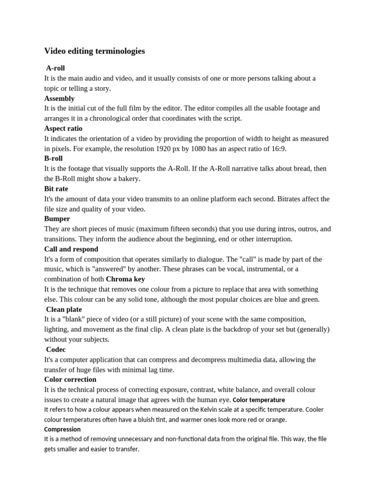 Video Editing Terminology Glossary | PDF | Video | Data Compression