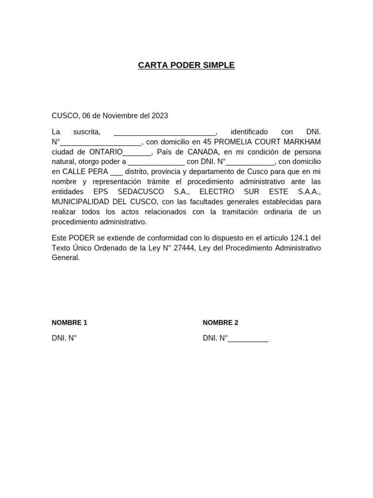Carta Poder Simple 1111 | PDF