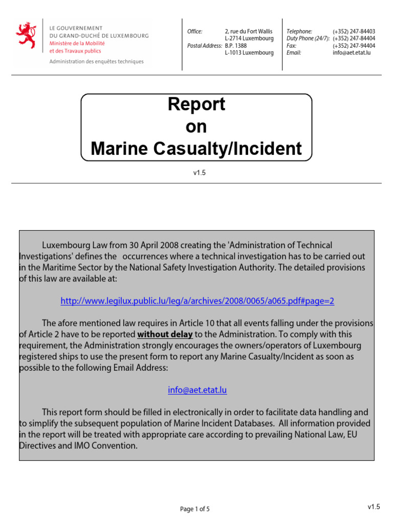 Luxembourg-Maritime-Casualty-and-Incident-Report-Form | PDF | Ships | Port
