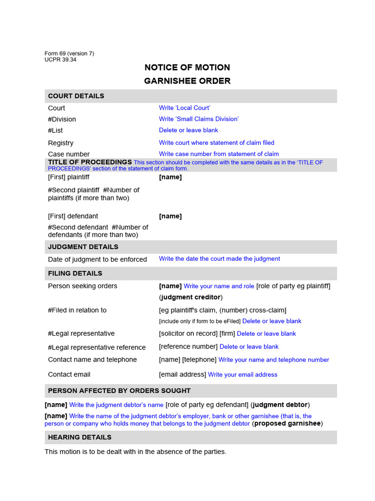 Garnishee Order Notice of Motion Form 69 | PDF | Garnishment | Affidavit