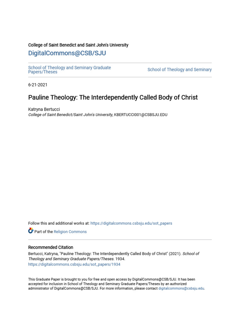Pauline Theology - The Interdependently Called Body of Christ | PDF ...