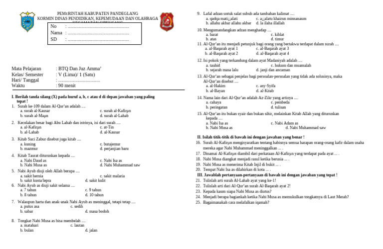 SOAL UAS 1 PAI (5) | PDF