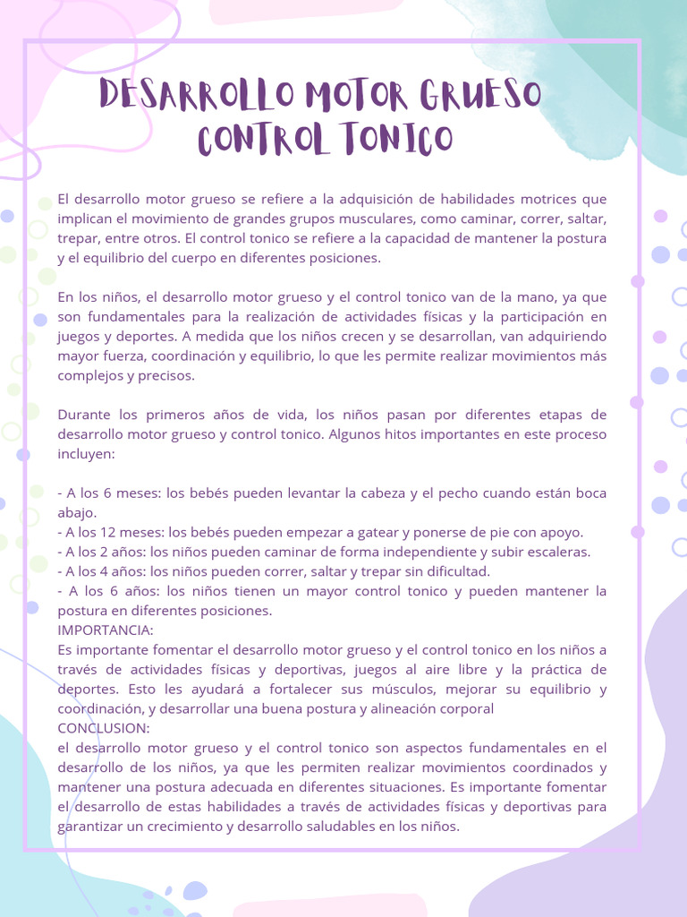 Desarrollo Motor Grueso en Niños | PDF