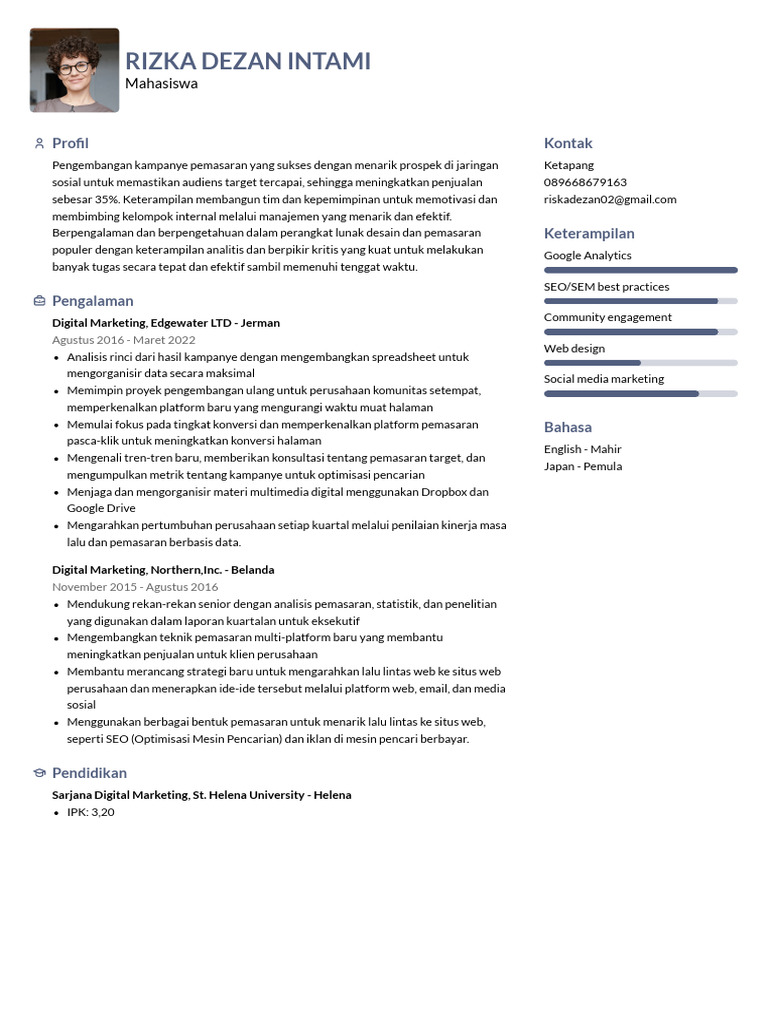 Cv-Rizka Dezan Intami | PDF