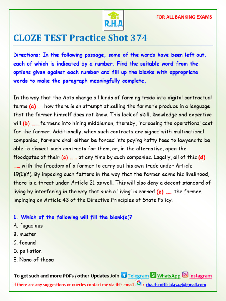 CLOZE TEST Practice Shot 374 | PDF