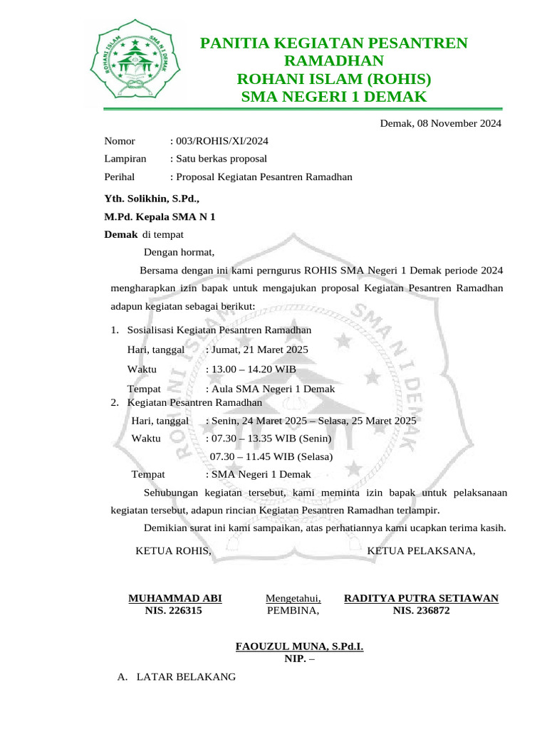 Proposal Pesantren Ramadhan SMA | PDF