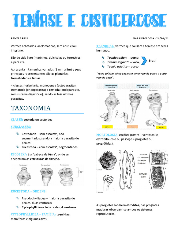 Teníase e Cisticercose: Causas e Tratamento | PDF | Especialidades médicas