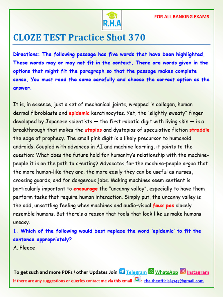 CLOZE TEST Practice Shot 370 | PDF