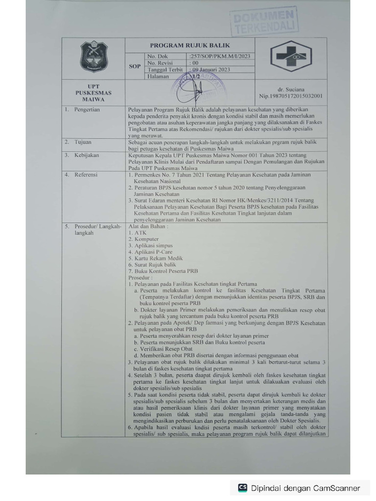 3.7.2.a SOP PROGRAM RUJUK BALIK | PDF