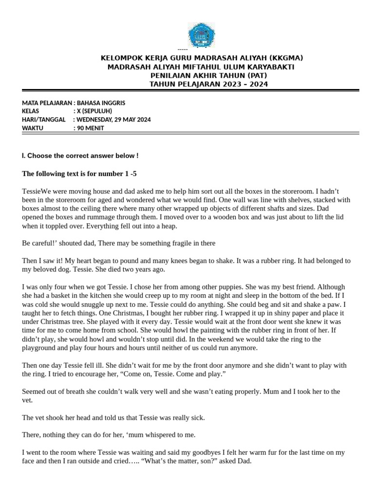 Soal Bahasa Inggris Kelas X Ma | PDF