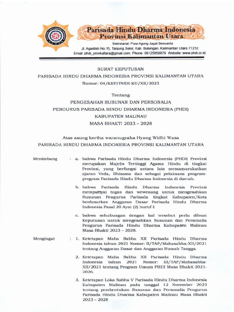 SK PHDI Kab Malinau 2023-2028 | PDF