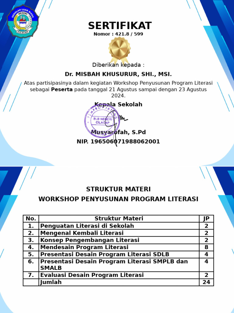 Design Sertifikat - Peserta Literasi | PDF