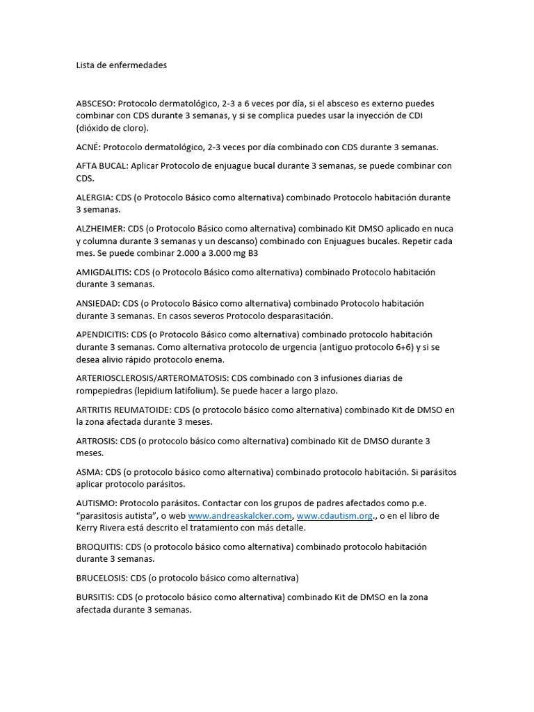 Lista de Enfermedades | PDF | Agua | Enfermedades y trastornos