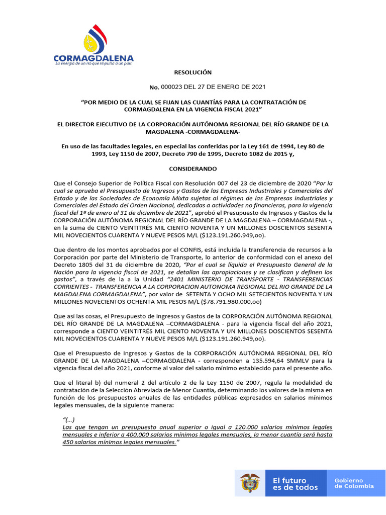 RESOLUCION_000023-2021 | PDF | Salario mínimo | Presupuesto