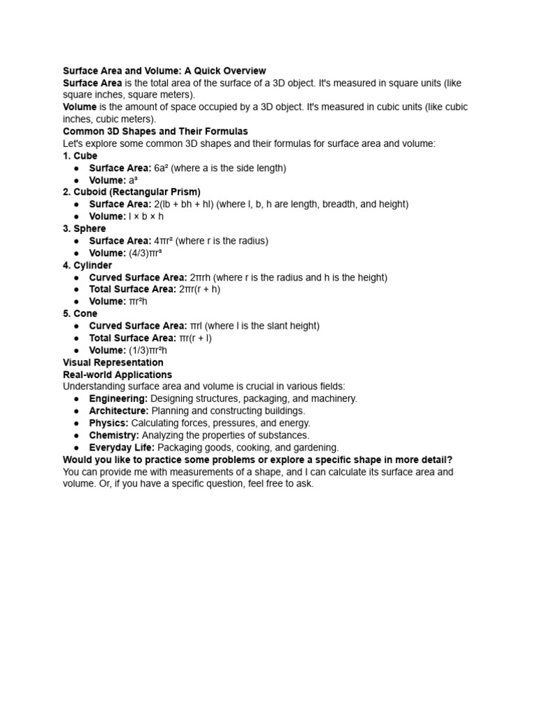 Surface Area and Volume Overview | PDF