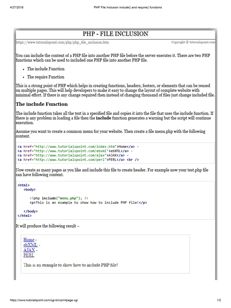 PHP File Inclusion include() and require() functions | PDF | Php | Web Server