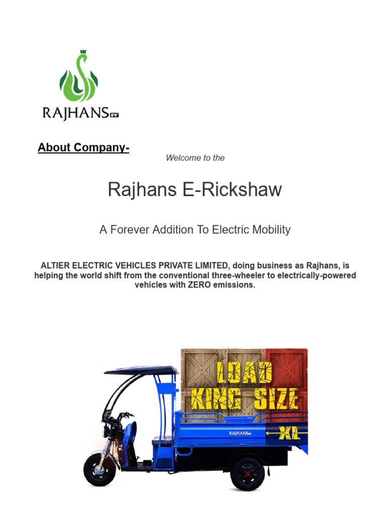 JD OF Rajhans E-Rikshaw (ALTIER ELECTRIC VEHICLES PRIVATE LIMITED ...