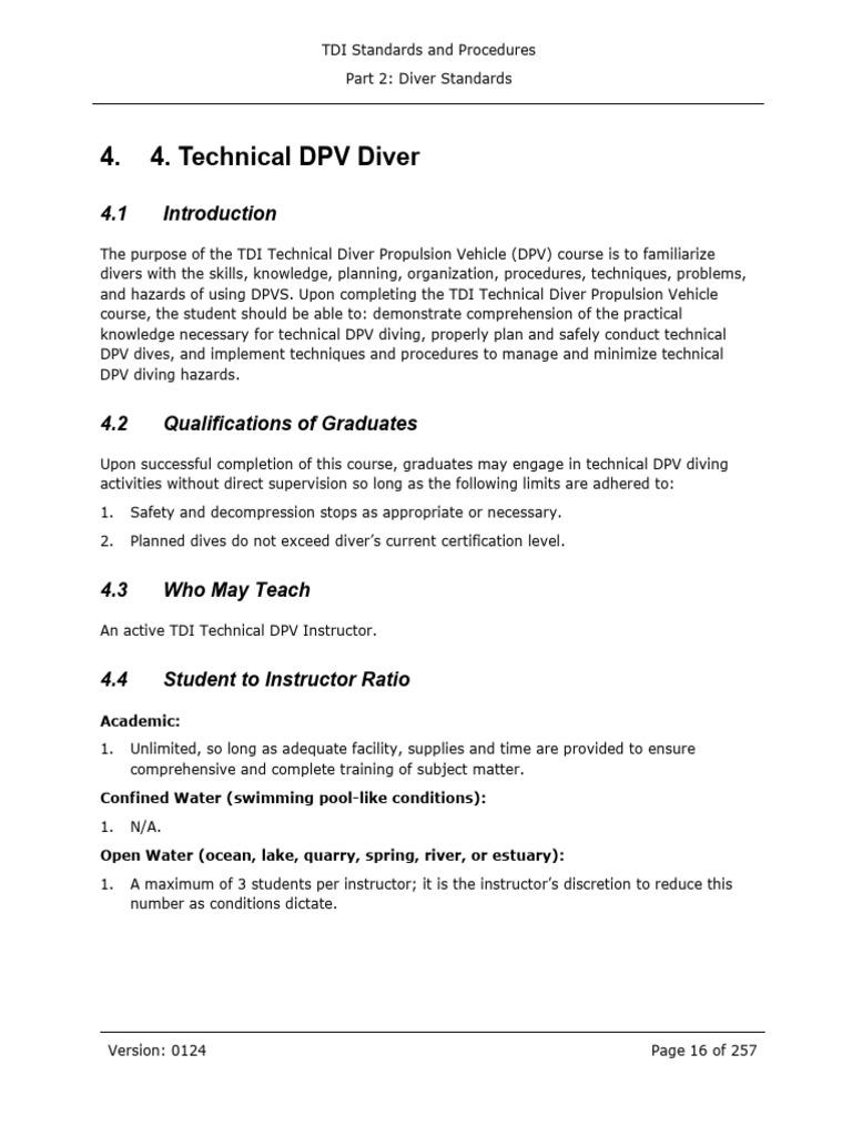 TDI Diver Standards - 04 - DPV - Diver | PDF | Scuba Diving ...