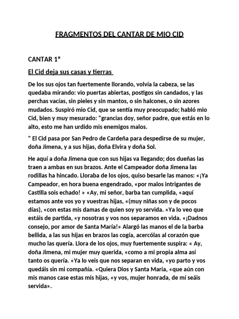 Fragmentos Del Cantar de Mio Cid | PDF