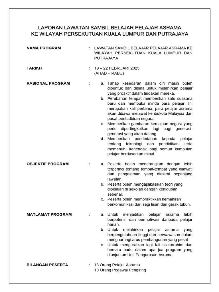 Laporan Lawatan Sambil Belajar v2.1 (Tanpa Kewangan) | PDF