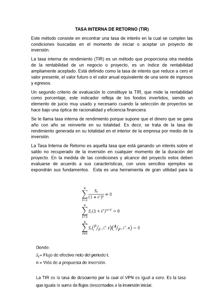 Tasa Interna Tir | PDF | Tasa interna de retorno | Inversiones
