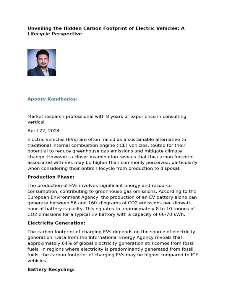 Unveiling The Hidden Carbon Footprint of Electric Vehicles | PDF ...