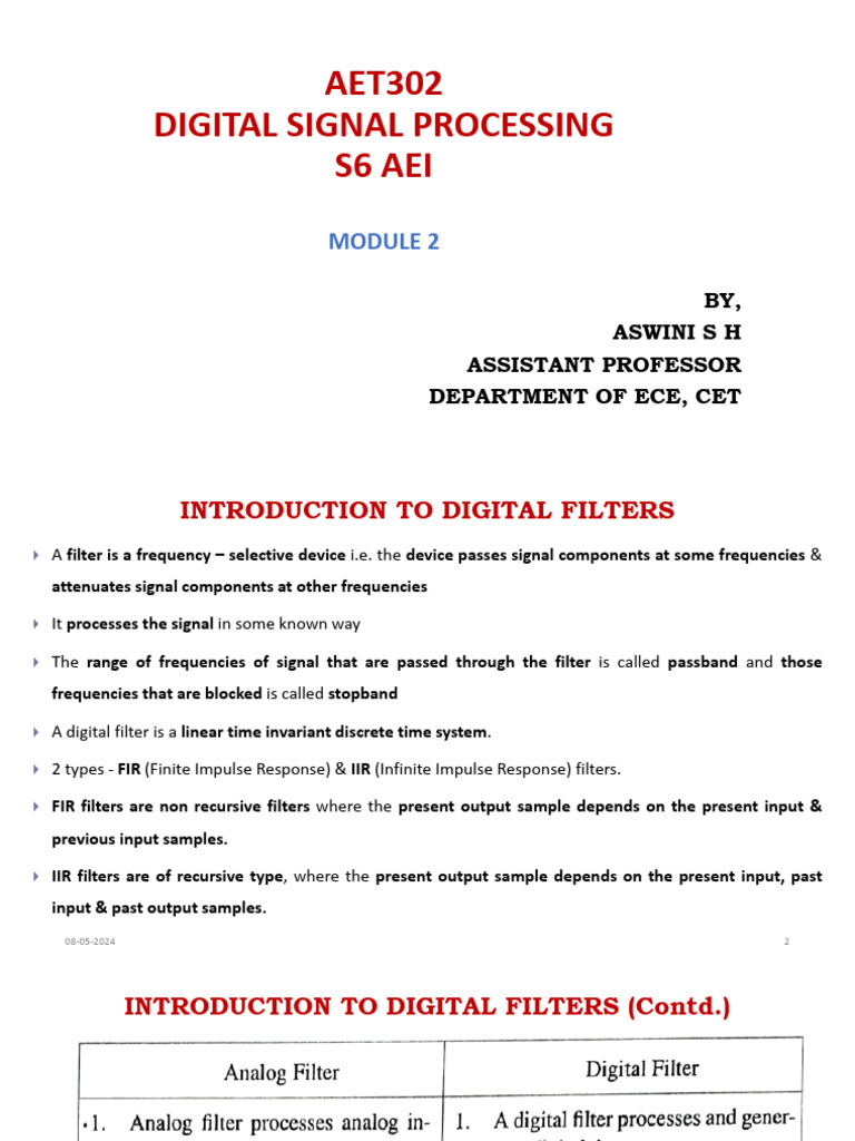 Aet302 Dsp - Module 2 | PDF | Filter (Signal Processing) | Electrical Engineering