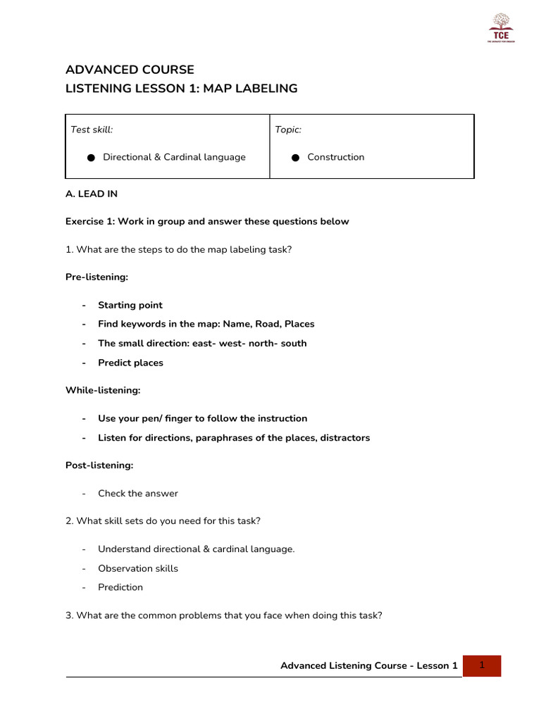 Advanced Listening Course: Map Labeling | PDF