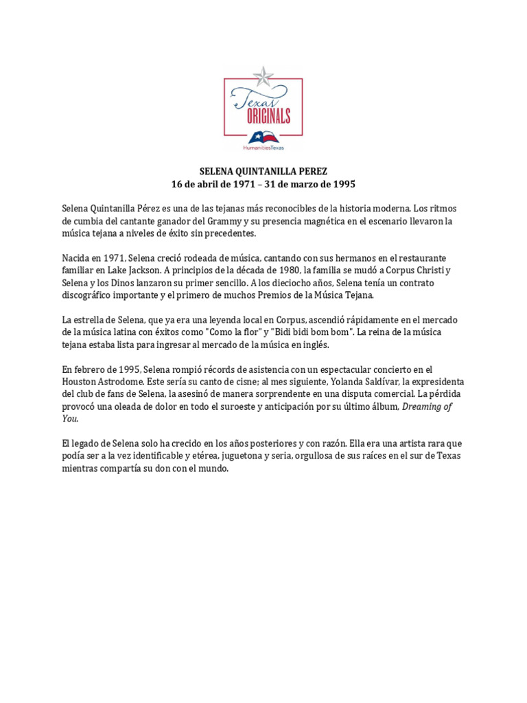 Quintanilla Selena Spanish Final | PDF