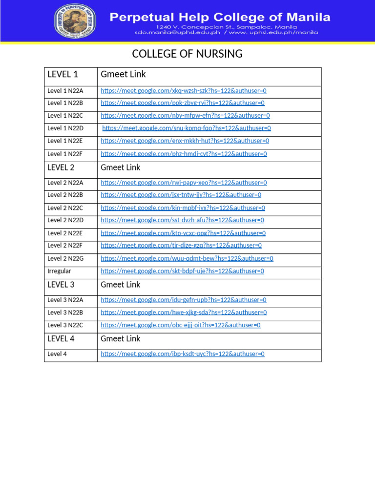 BSN Gmeet Link 1ST SEM 2024 2025 3 | PDF
