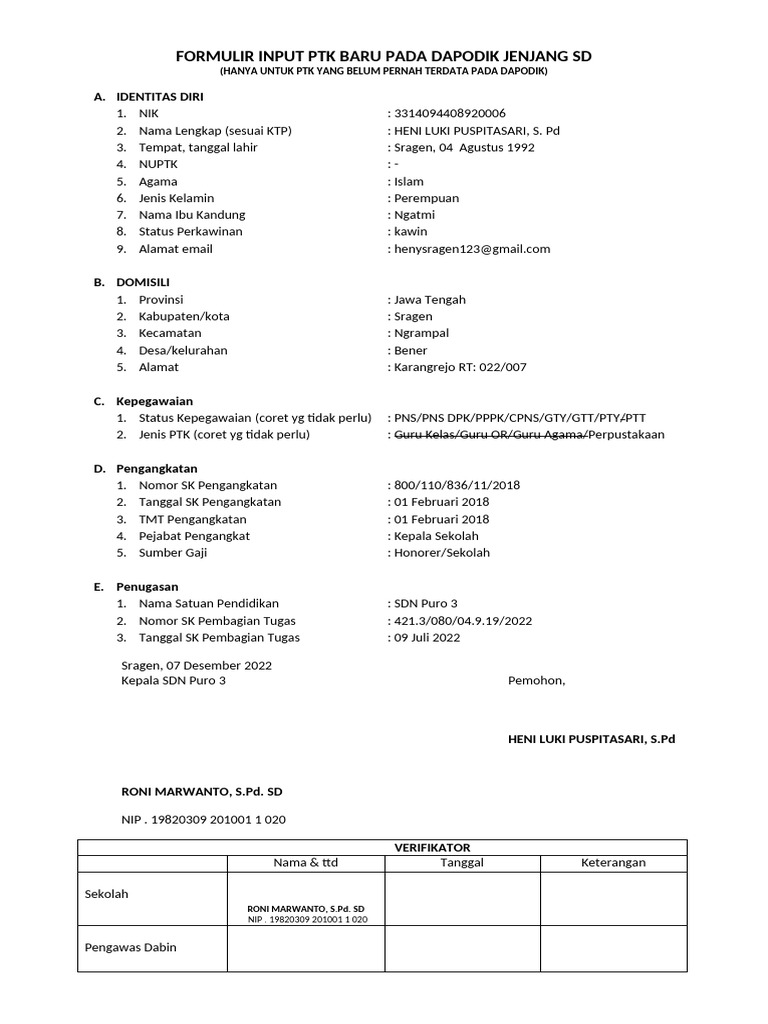 Form Ptk Baru Puro 3 | PDF
