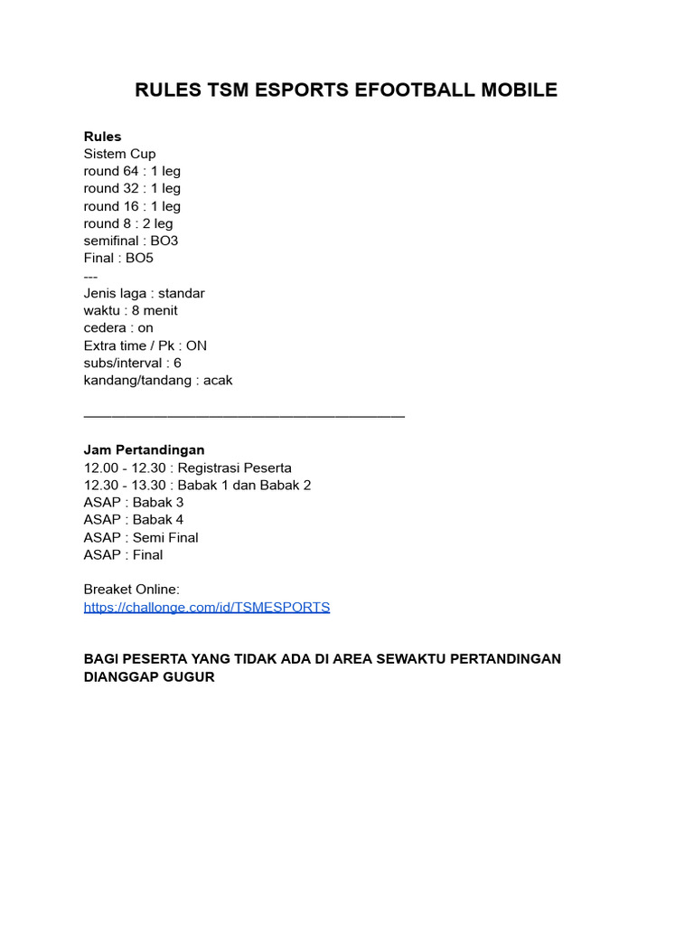 Rules TSM Esports Efootball Mobile | PDF
