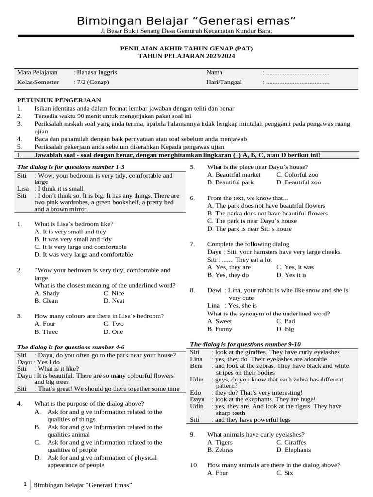 Soal-PAT-Bahasa-Inggris-Kelas-7 | PDF | Indonesia | Island