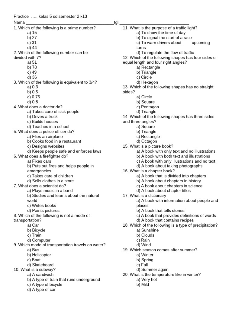 Kelas 5 SD K13 Semester 2 Latihan Soal | PDF | Triangle | Rectangle