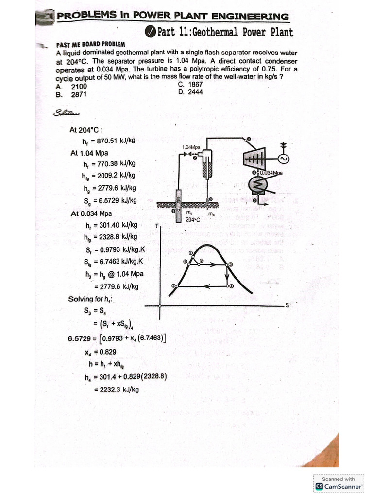 Geothermal Power Plant Solved Problems | PDF
