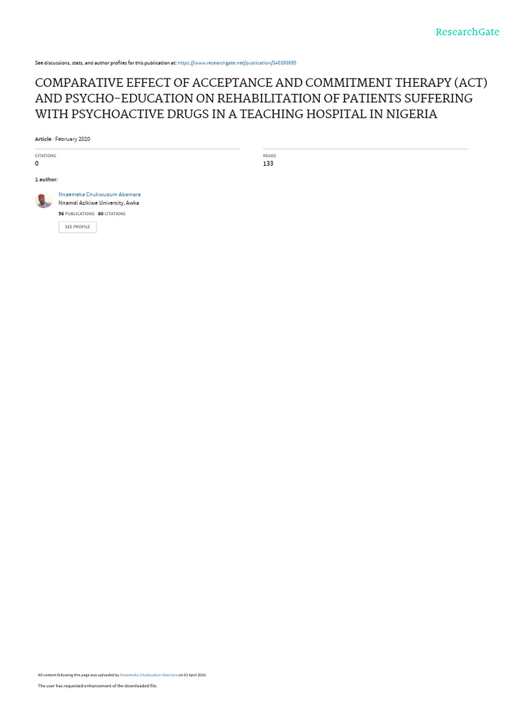 Comparative Effect of Acceptance and Commitment Therapy PDF | PDF ...