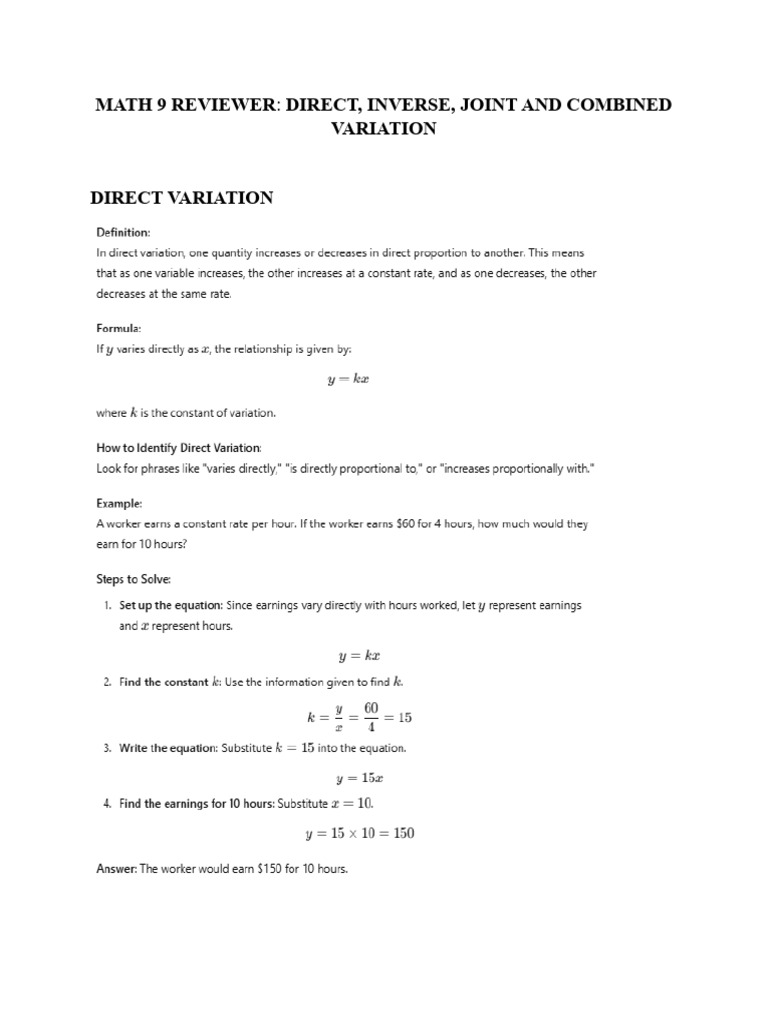 Math 9: Variation Types Explained | PDF