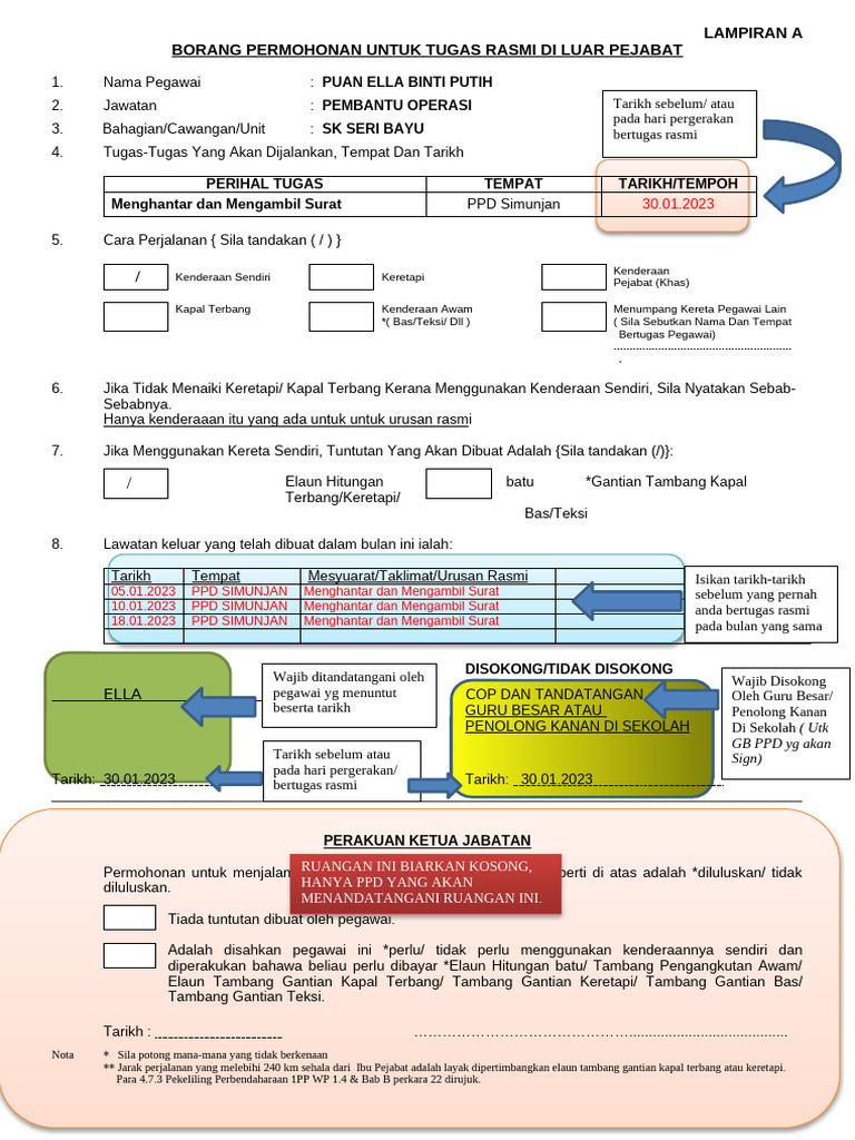 BORANG TUGAS RASMI LUAR PEJABAT BARUkosong 1 CONTOH PENGISIAN | PDF