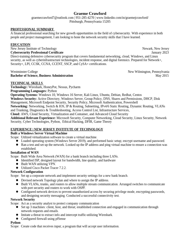 Crawford Cs Resume 071924 Pdf Computer Network Computer Security