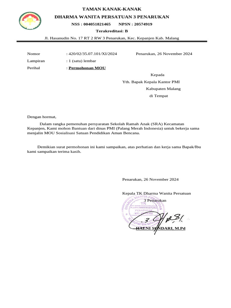 Surat Permohonan Mou Pmi | PDF