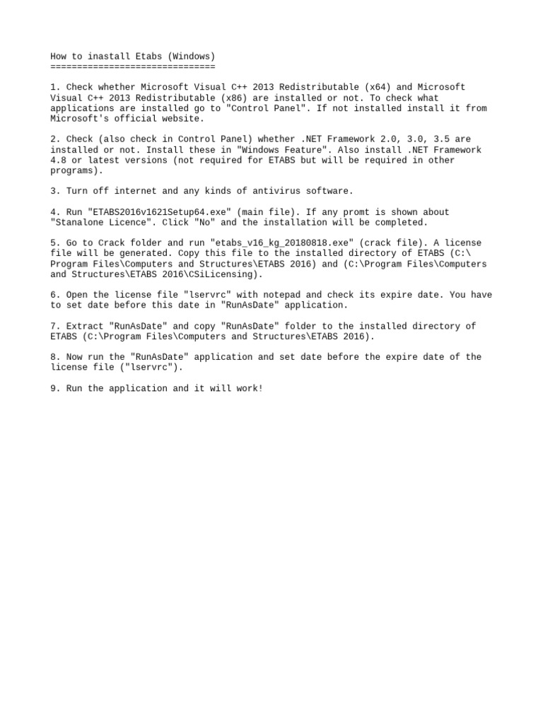 ETABS Installation Guide for Windows | PDF
