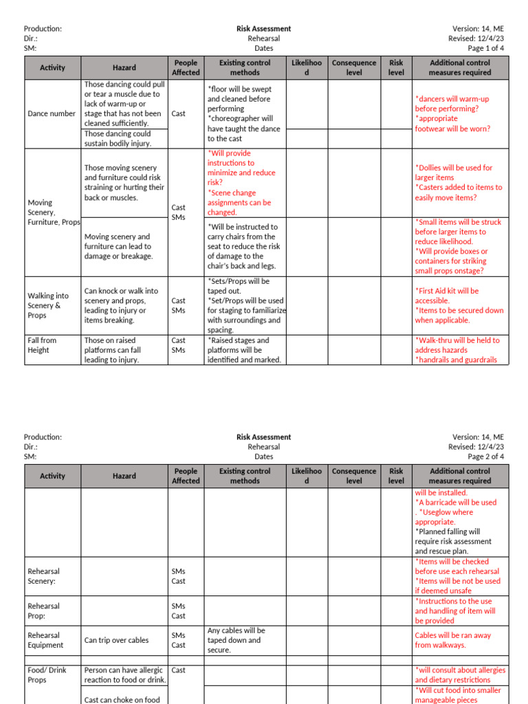 Reh Risk Assessment | PDF | Risk | Dances