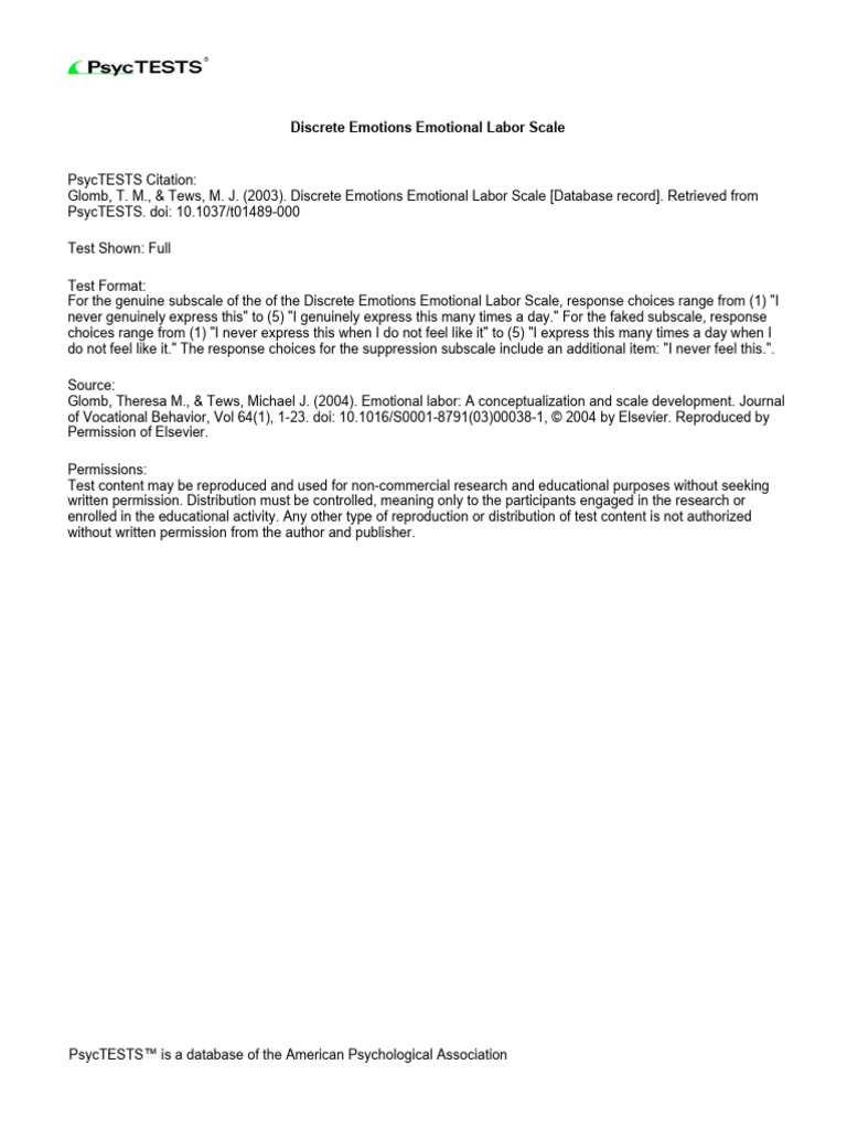 Discrete Emotions Emotional Labor Scale | PDF | Feeling | Emotions