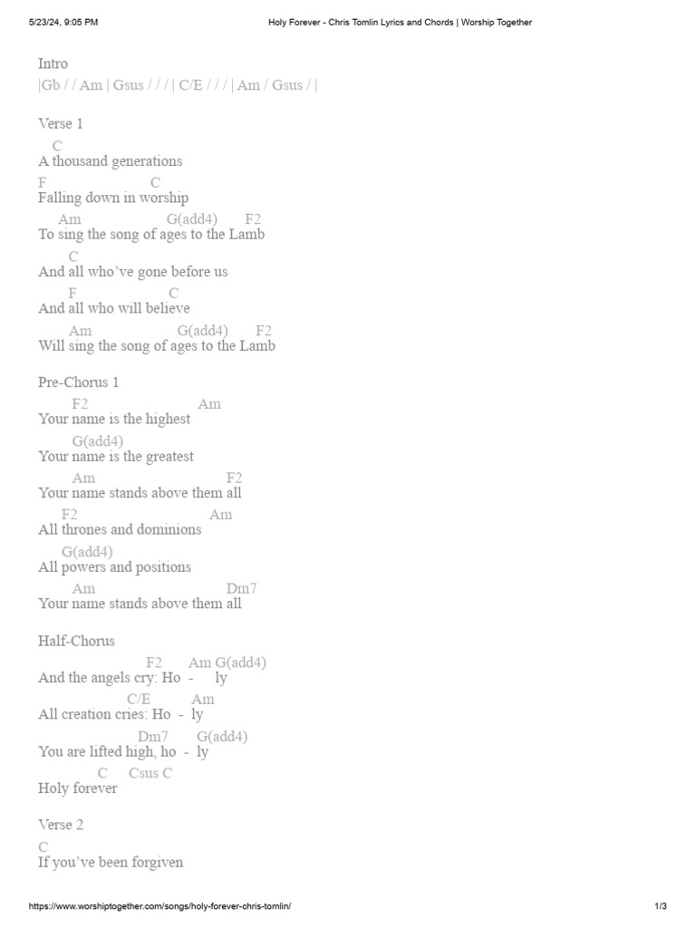 Holy Forever - Chris Tomlin Lyrics and Chords C | PDF | Song Structure | Pop Songs