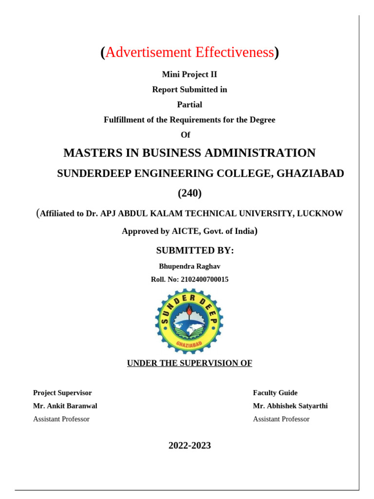 Advertisement Effectiveness BHUPENDRA | PDF