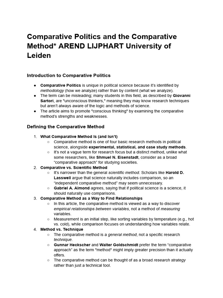 Comparative Politics and The Comparative Method AREND LIJPHART University of Leiden | PDF ...