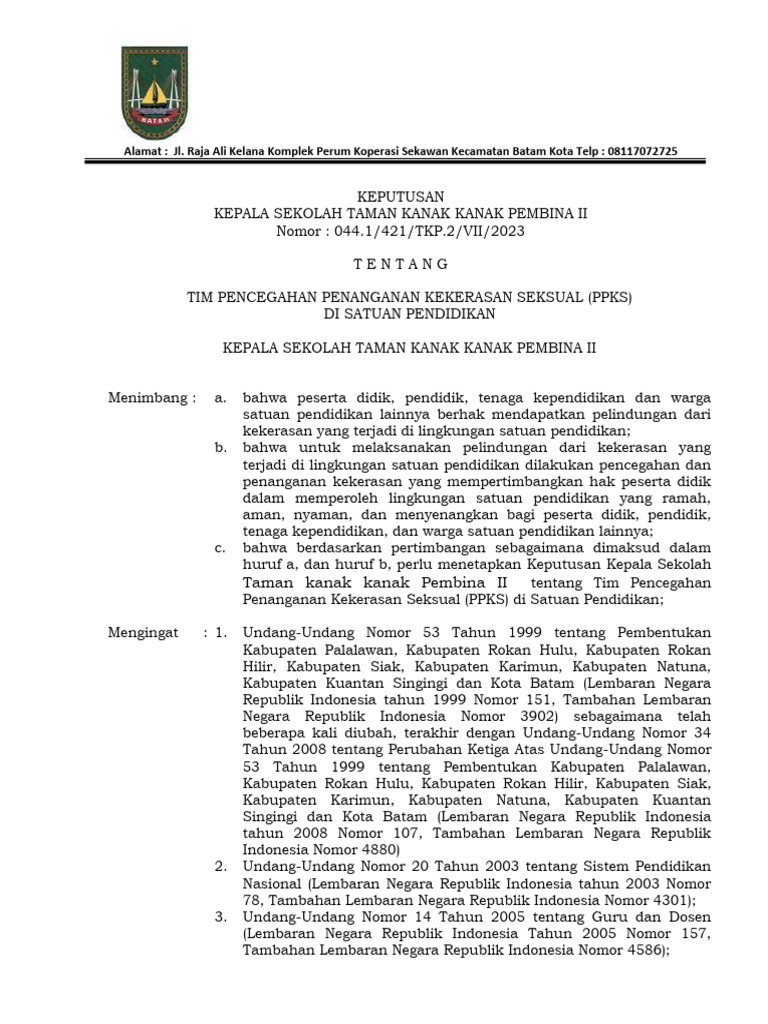 SK PPKS Satuan Pendidikan | PDF