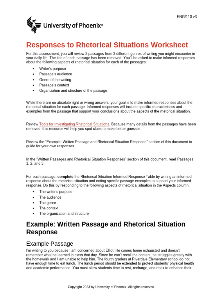 Rhetorical Situations Worksheet | PDF | Teachers | Genre