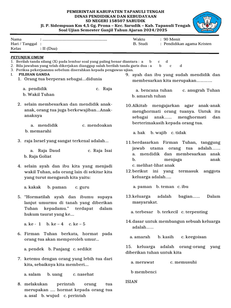 Soal Uas Pak Kelas 2 | PDF
