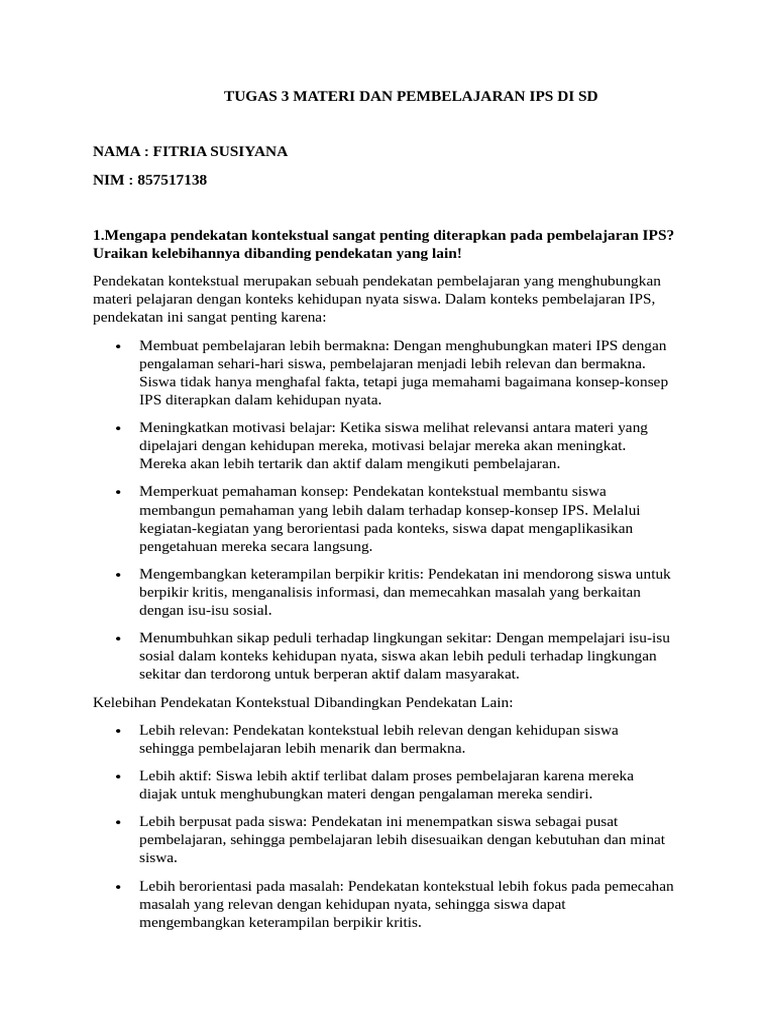 Tugas 3 Materi Dan Pembelajaran Ips Di SD | PDF
